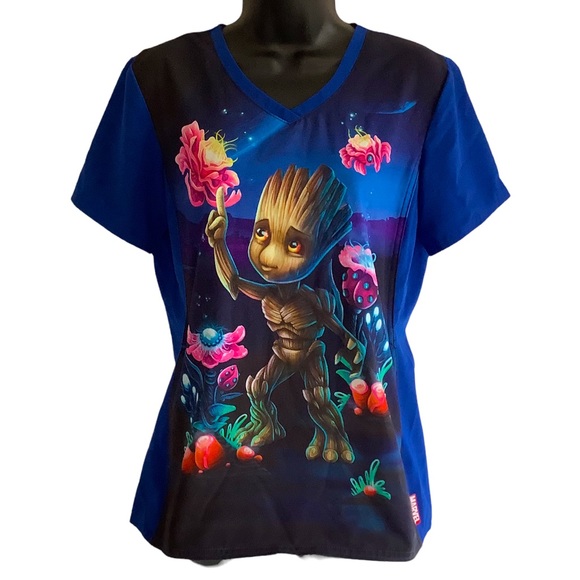 Marvel | Tops | Marvel Womens Royal Blue Groot Scrub Top Xs | Poshmark